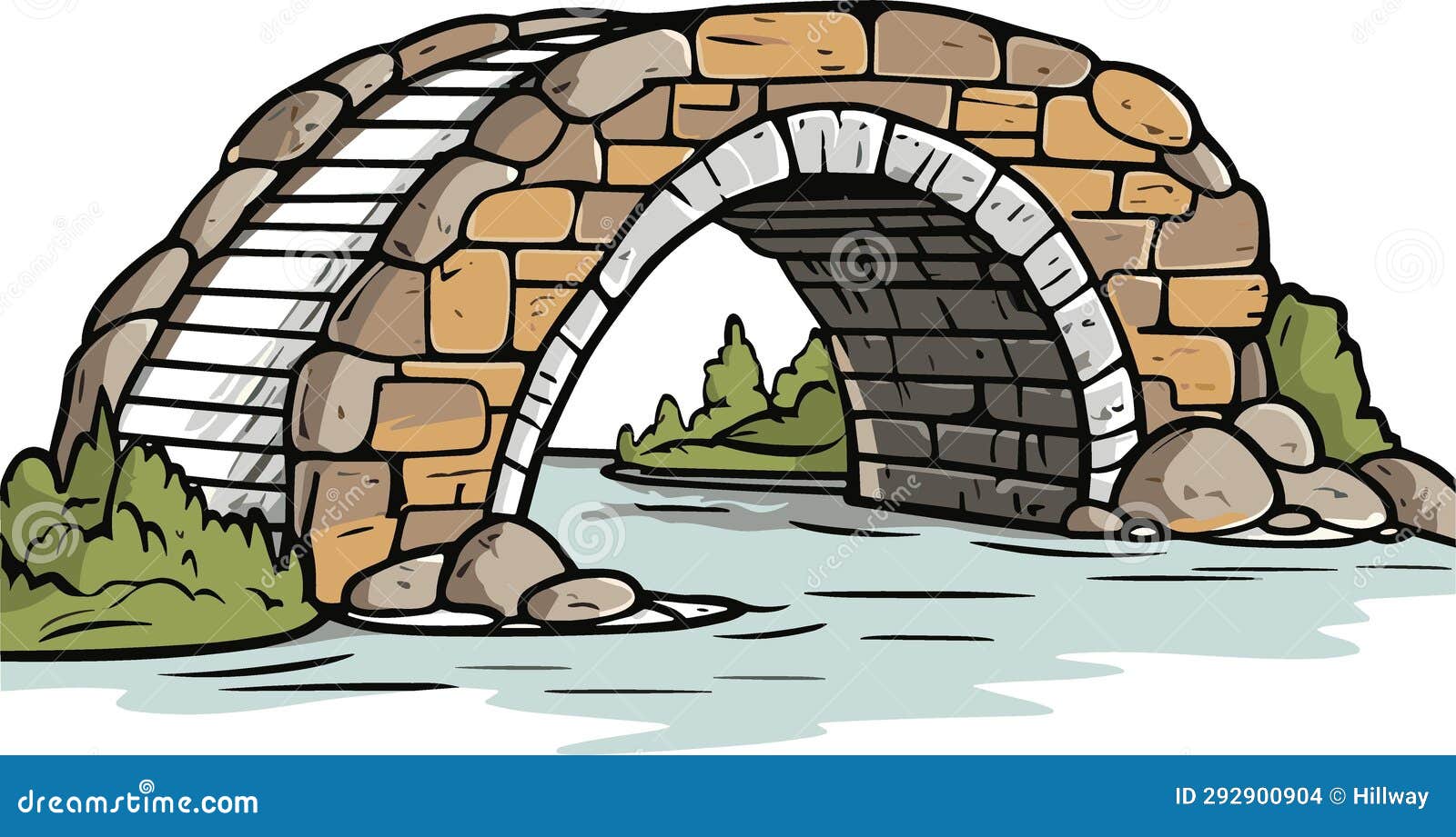 Old Stone Footbridge Over River Vector in Cartoon Style Stock Vector ...