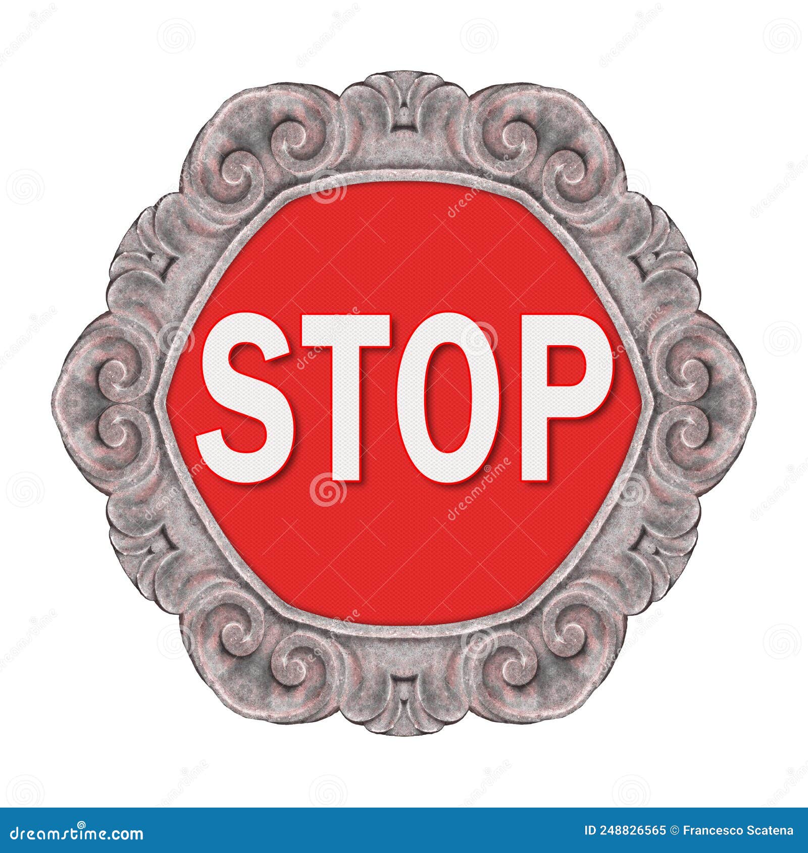 Old Stone Frame with Stop Signpost on it - Concept Image Stock Image ...