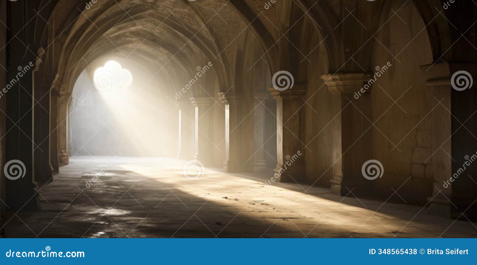 An Old Stone Gothic Walkway Lined with Arches Stock Illustration ...