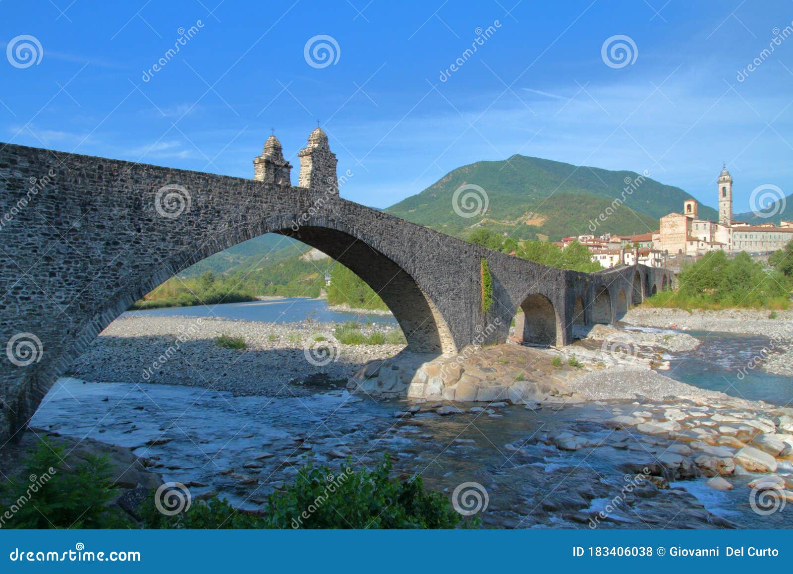 Old Stone Medieval Bridge and River in Bobbio Village in Italy Stock ...