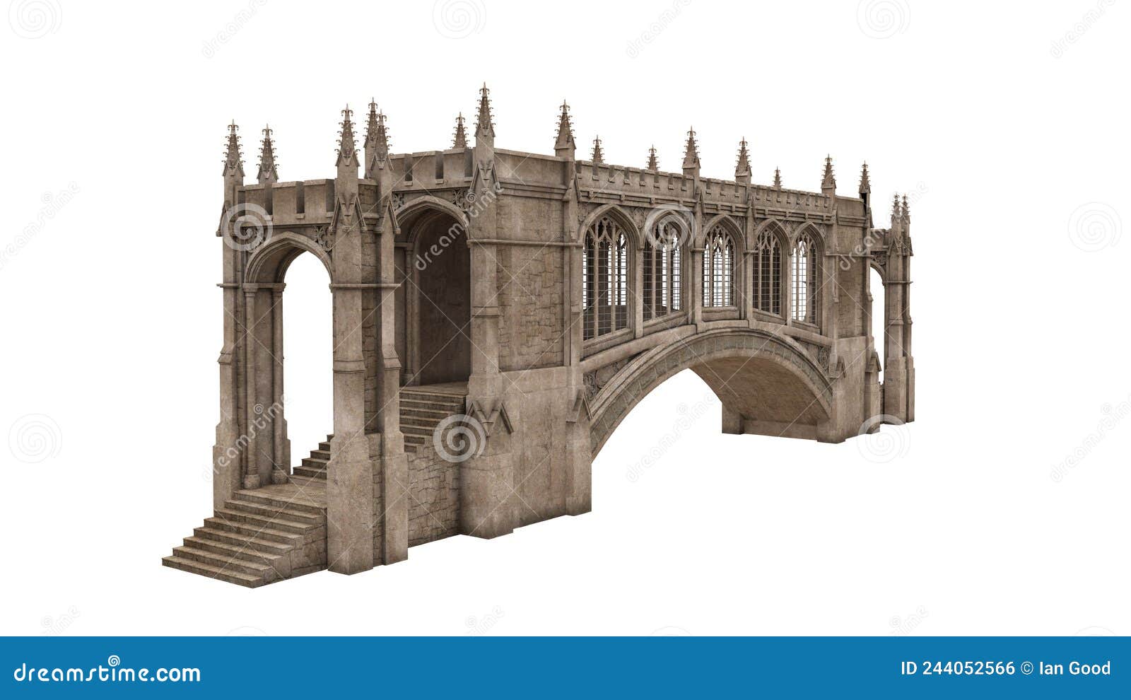 Old Stone Medieval Covered Bridge. Perspective View 3D Illustration ...