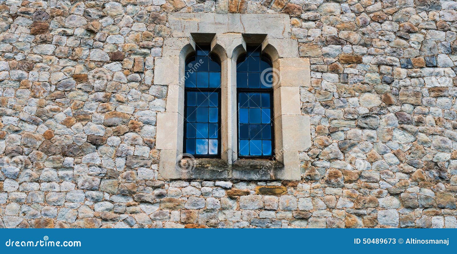 Old Stone Medieval Wall with Two Windows in Centre Stock Image - Image ...