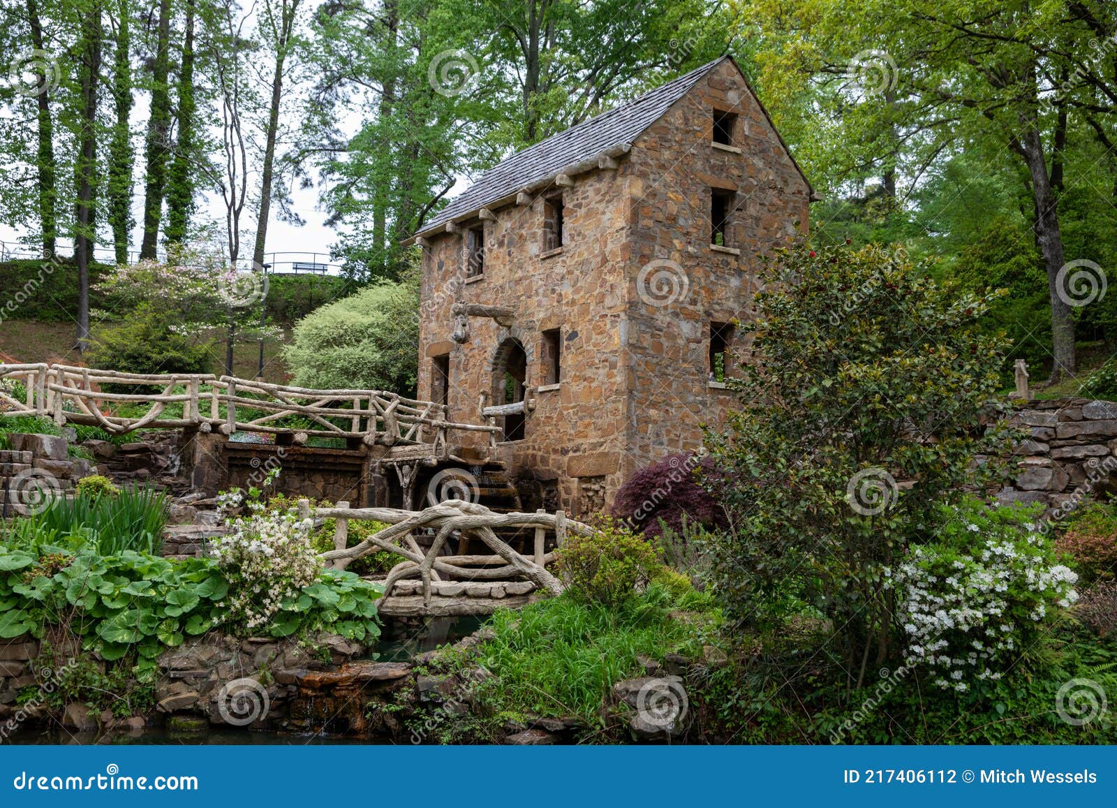 Old Stone Mill in Spring Rustic Charm Stock Photo - Image of blooming ...