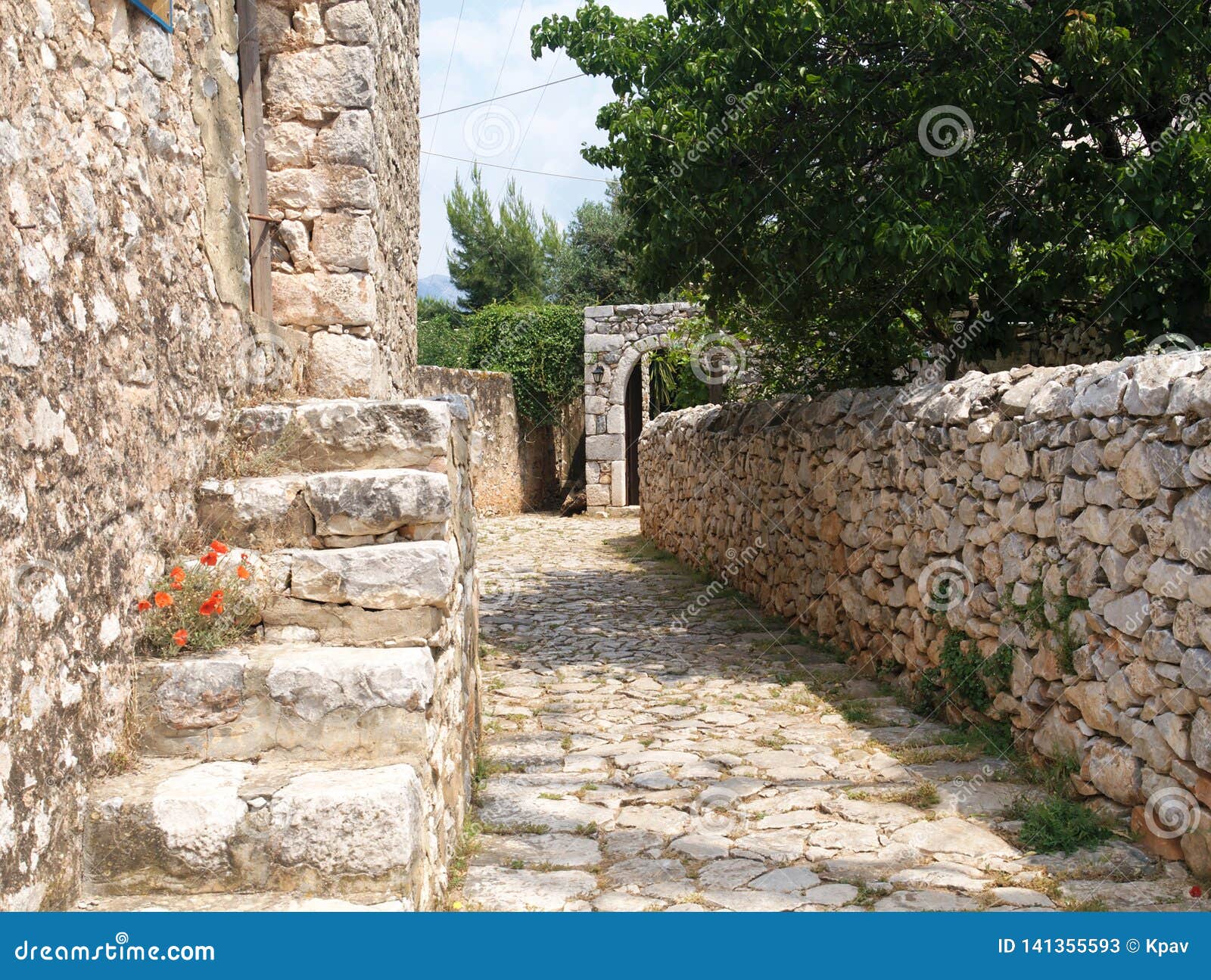 Old Stone Paved Path, Fence and Stair Stock Image - Image of fortified ...