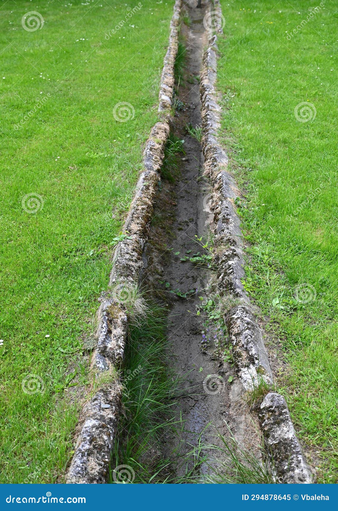 Old Stone Paved Road Water Ditch Stock Image - Image of canal, rain ...