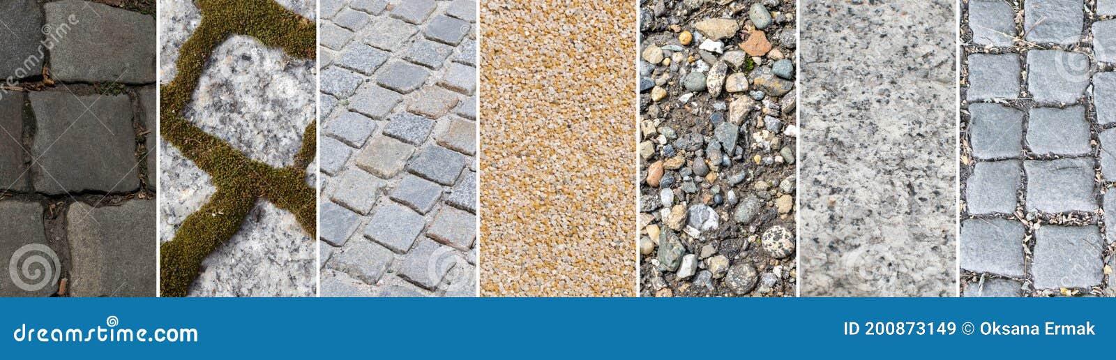 Old Stone Pavement Texture Collage, Various Granite Cobblestone Stock ...