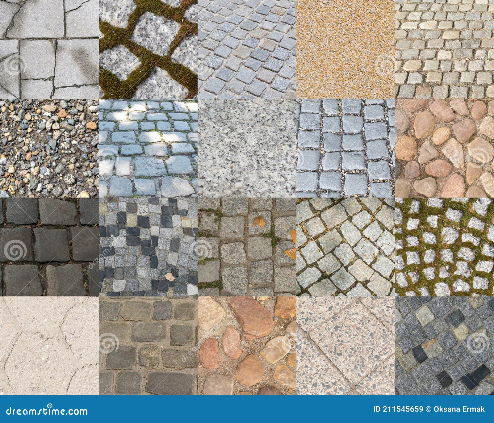 Old Stone Pavement Texture Collage, Various Granite Cobblestone Stock ...