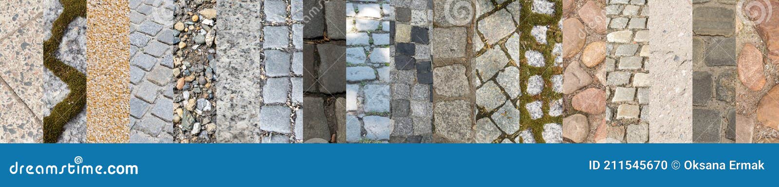 Old Stone Pavement Texture Collage, Various Granite Cobblestone Stock ...