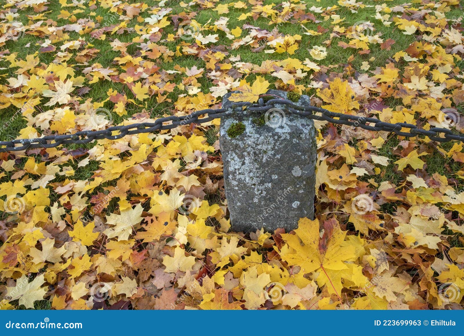 Old stone post with chain stock image. Image of stone - 223699963