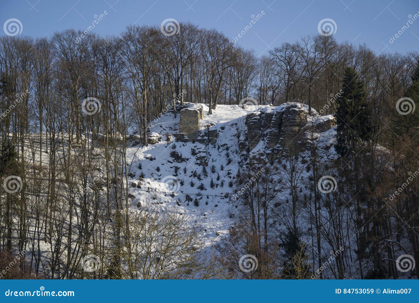 Old Stone Ruins on Hill, Winter Time Stock Image - Image of dirty ...