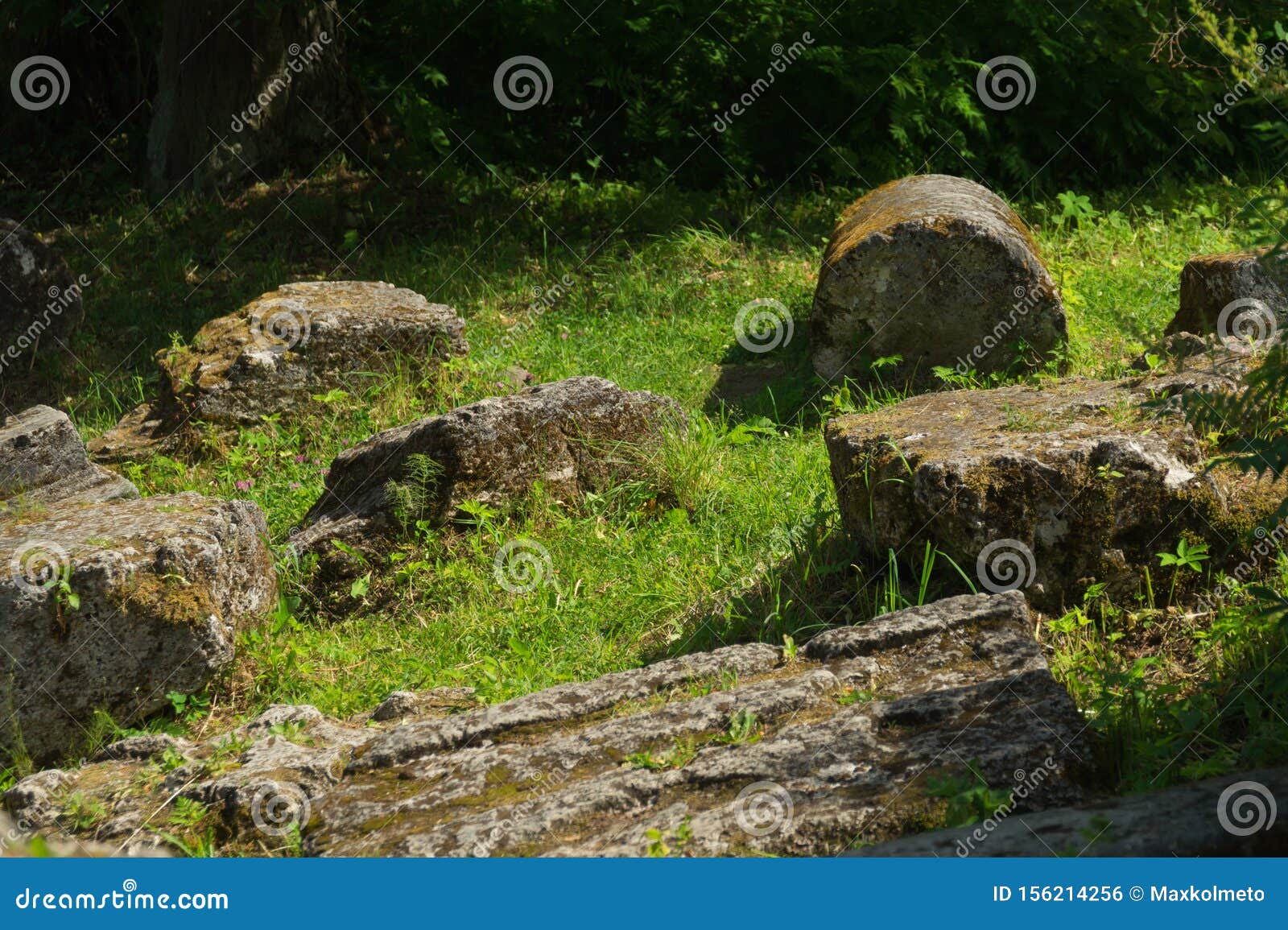 Old Stone Ruins in the Summer Forest Stock Photo - Image of sunny ...