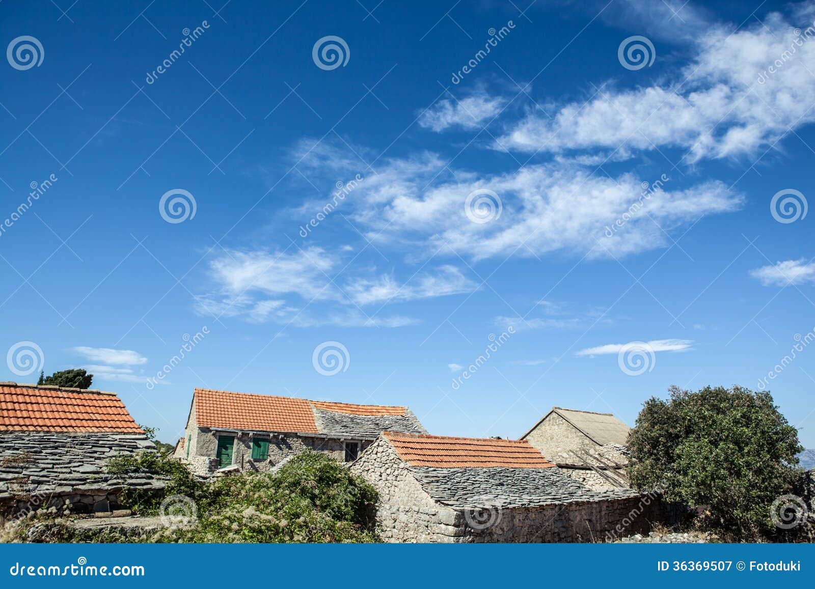 Old Stone Rustic House and Blue Sky Stock Image - Image of cottage ...