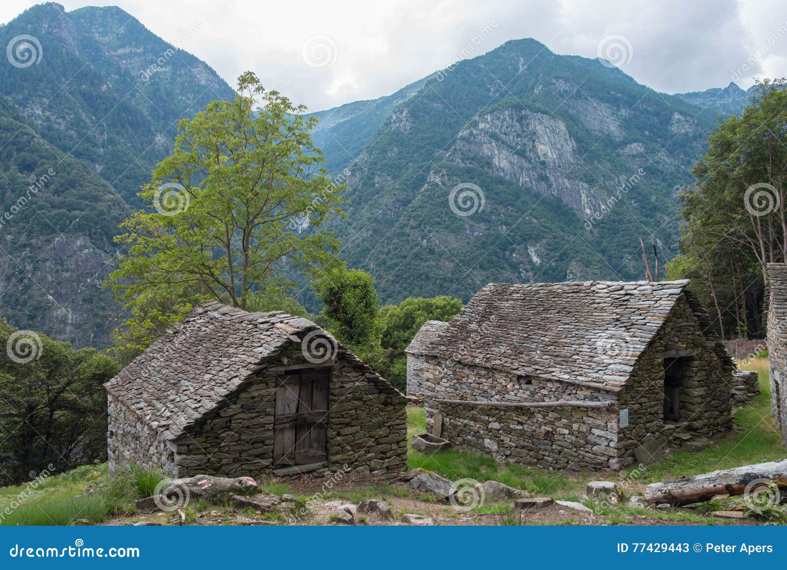 Old stone sheds in Ticino stock image. Image of lavertezzo - 77429443