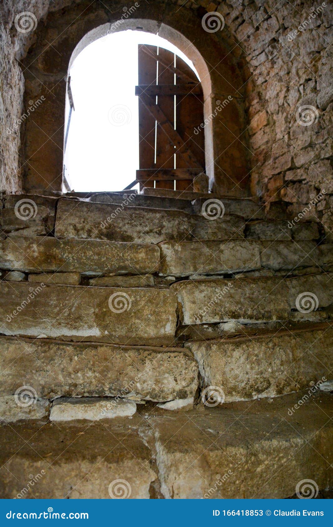 Old Stone Steps in a Castle, Looking Up To an Open Door Stock Image ...