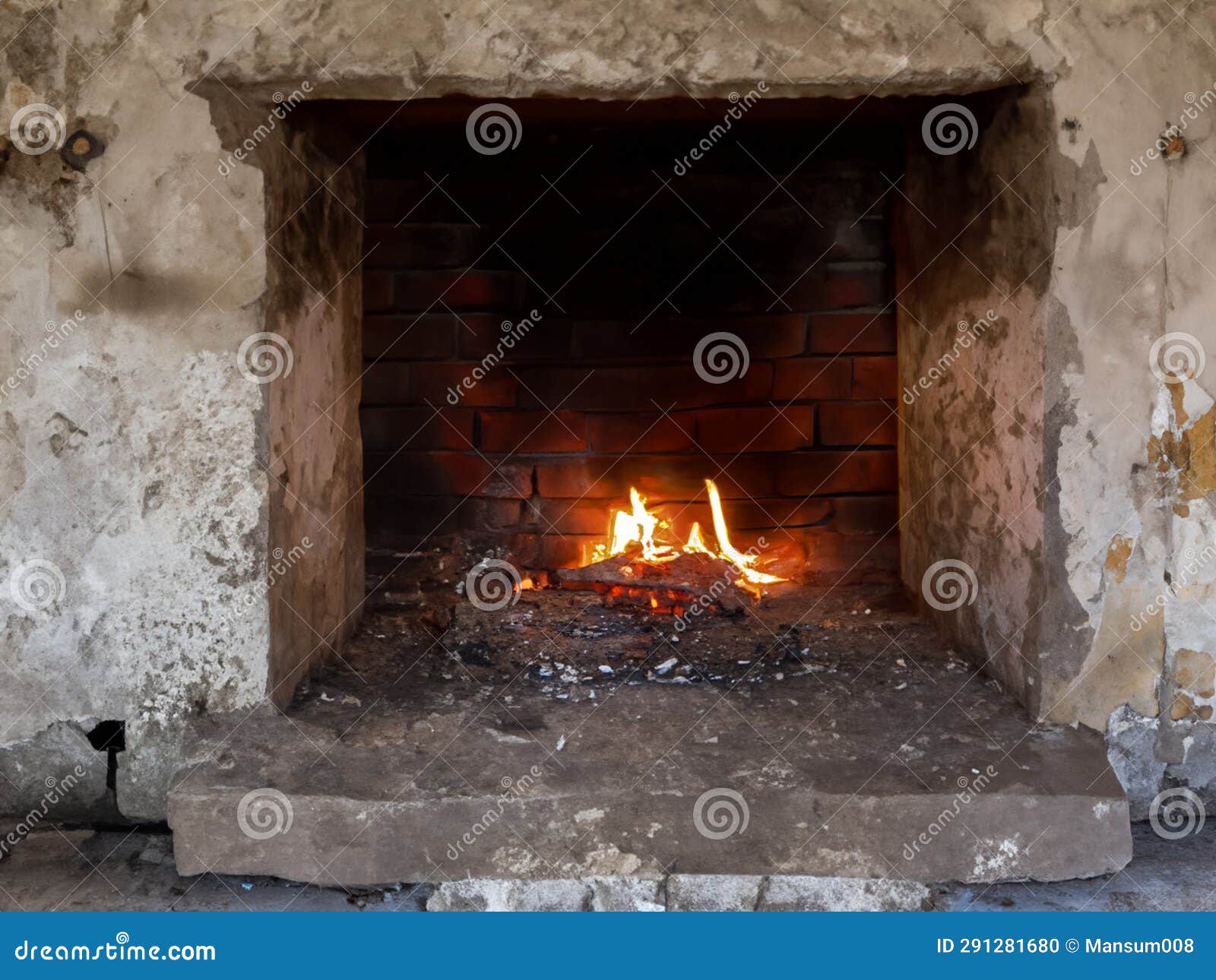Old Stone Stove with a Large Fire in the Village Stock Photo - Image of ...