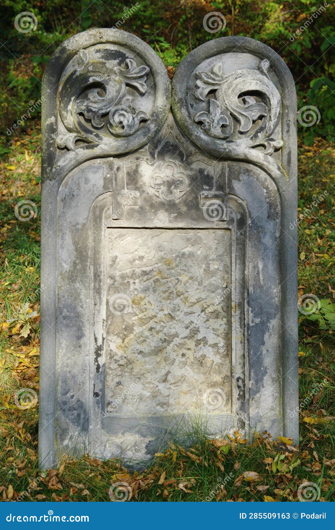 Old Stone Tombstone And A Wooden Cross At The Orthodox Cemetery ...