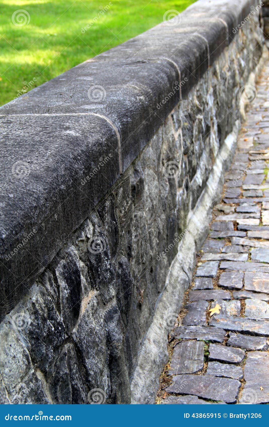 Old Stone Wall and Cobblestone Walkway Stock Image - Image of masonry ...
