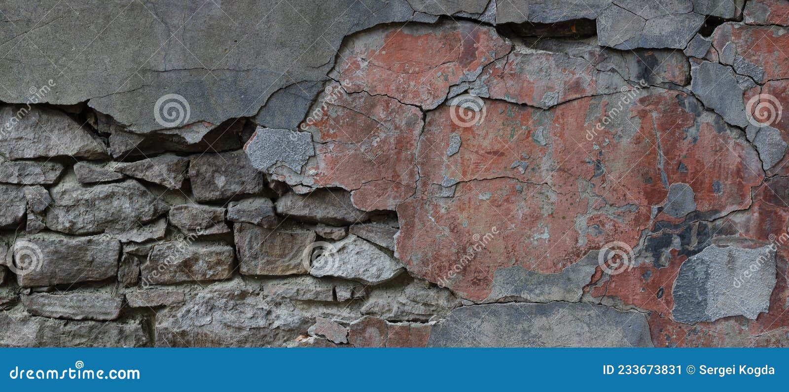 Old Stone Wall Covered with Cement. Half of Cement on this Wall is ...