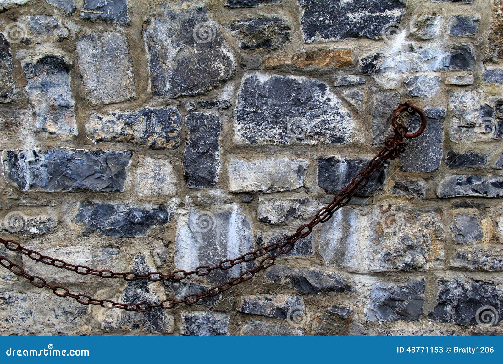 Old Stone Wall with Hook and Chains Stock Image - Image of lengths ...
