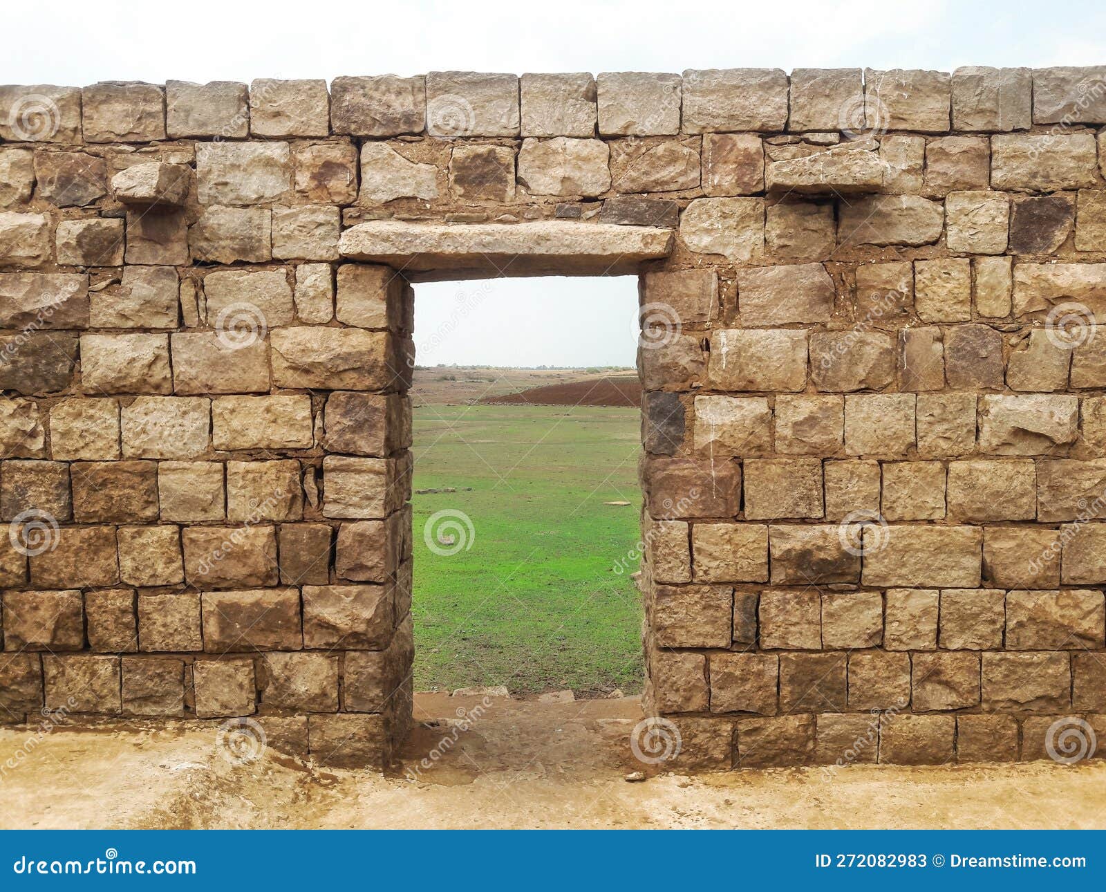Old Stone Wall with Opening for Entry Stock Image - Image of weathered ...