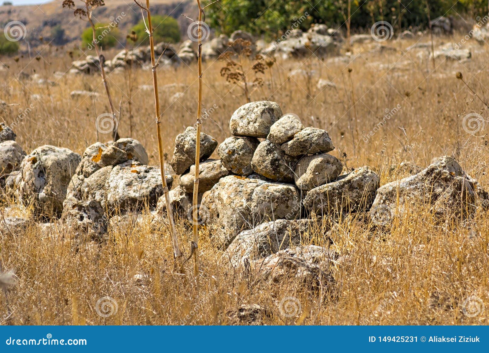 An Old Stone Wall in the Pasture. Stock Image - Image of wall, stones ...