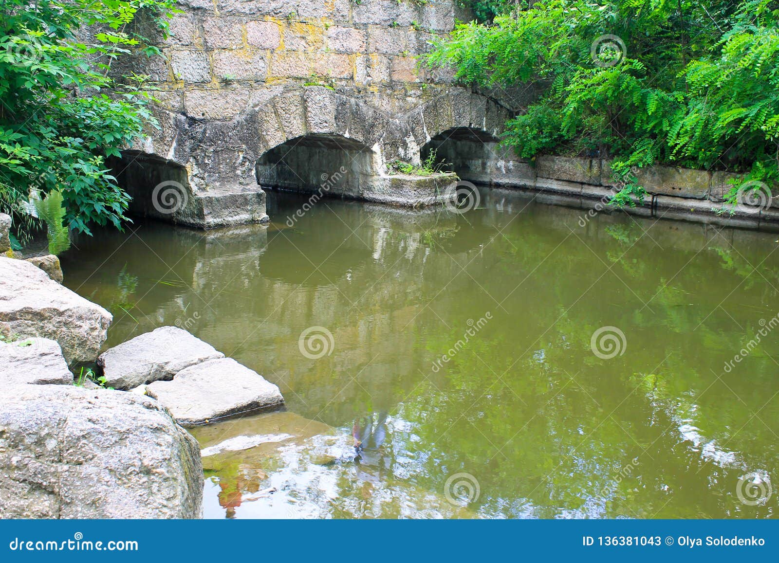 Old stone wall and river stock image. Image of europe - 136381043