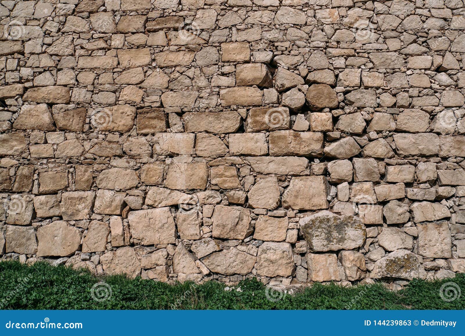 Old Stone Wall Texture with Green Grass, Blocks of Ancient Castle ...