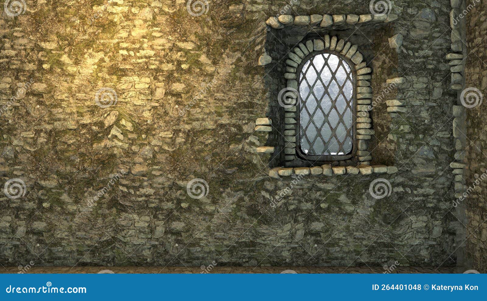 Old Stone Wall with Window, 3D Illustration Stock Illustration ...