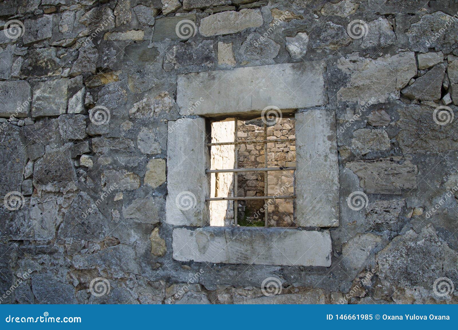 Old Stone Wall With Window With Grate Stock Image - Image of grate ...