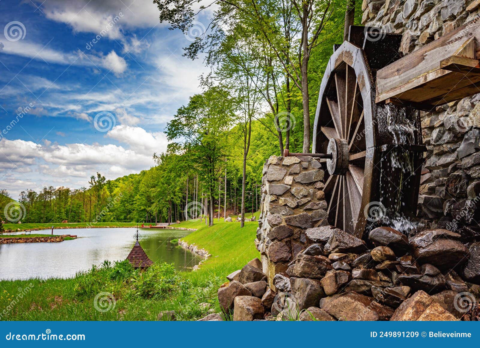 Ancient stone watermill. stock image. Image of river - 249891209