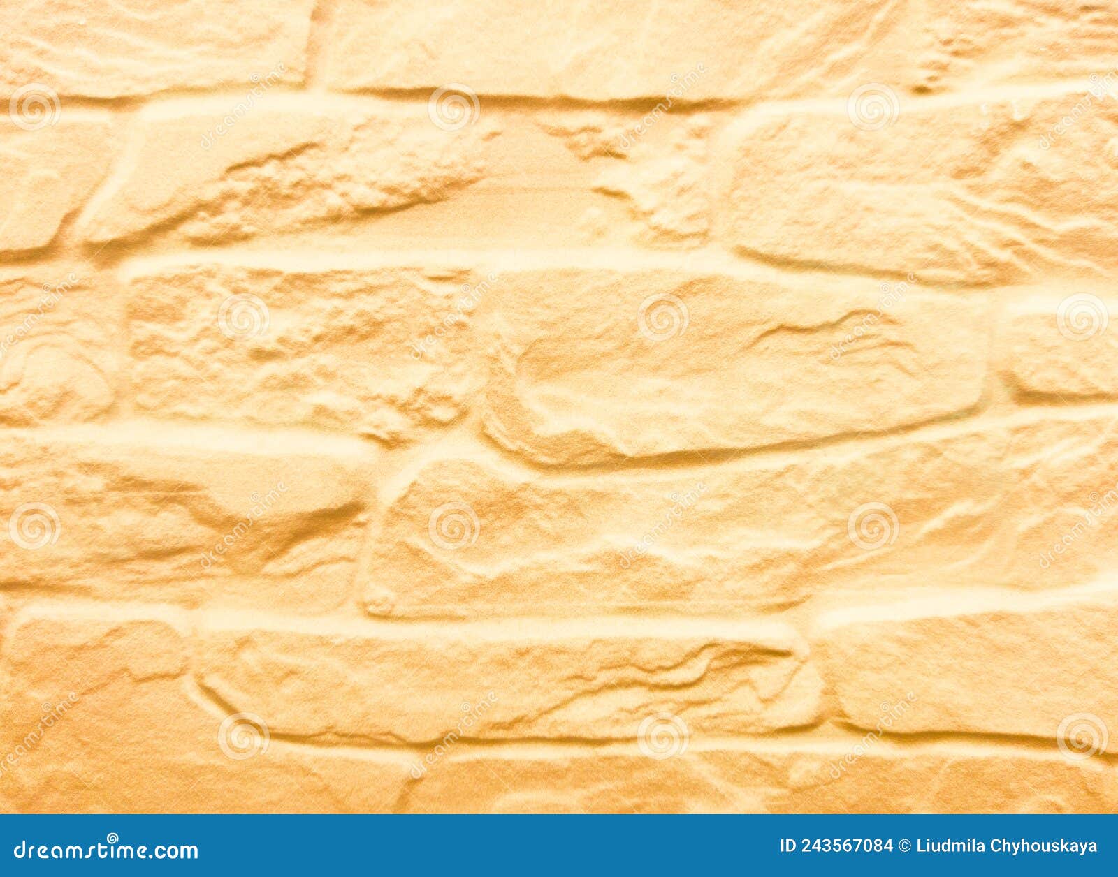 An Old Stone Yellowed Wall with Damage and Blurring. Light Yellow ...