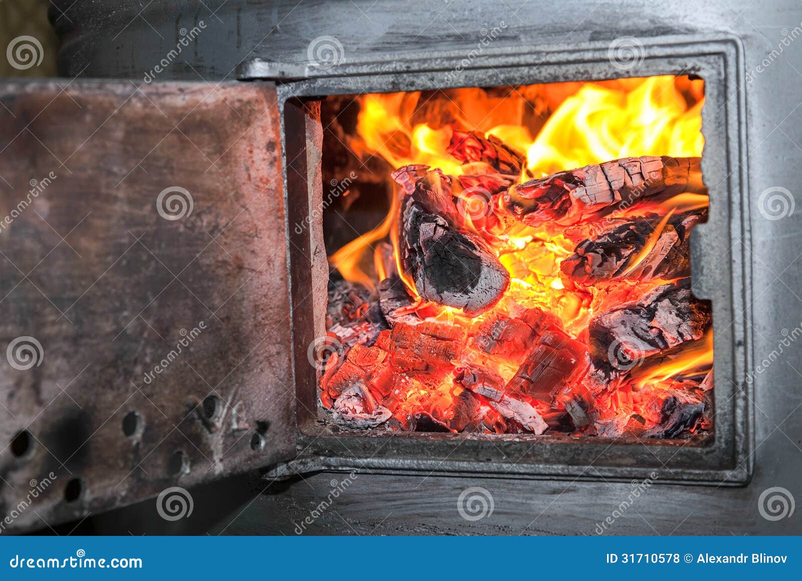 Old stove with open door stock photo. Image of front - 31710578