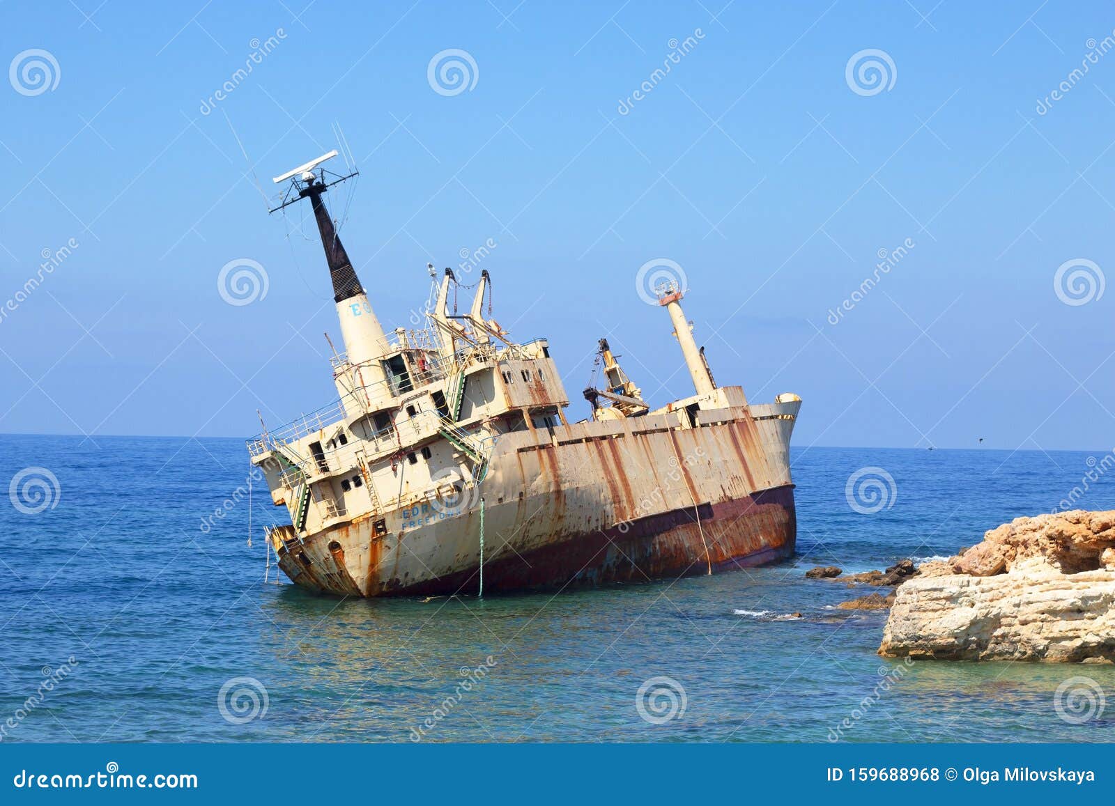 Old Stranded Ship. Paphos. Cyprus Stock Photo - Image of abandoned ...