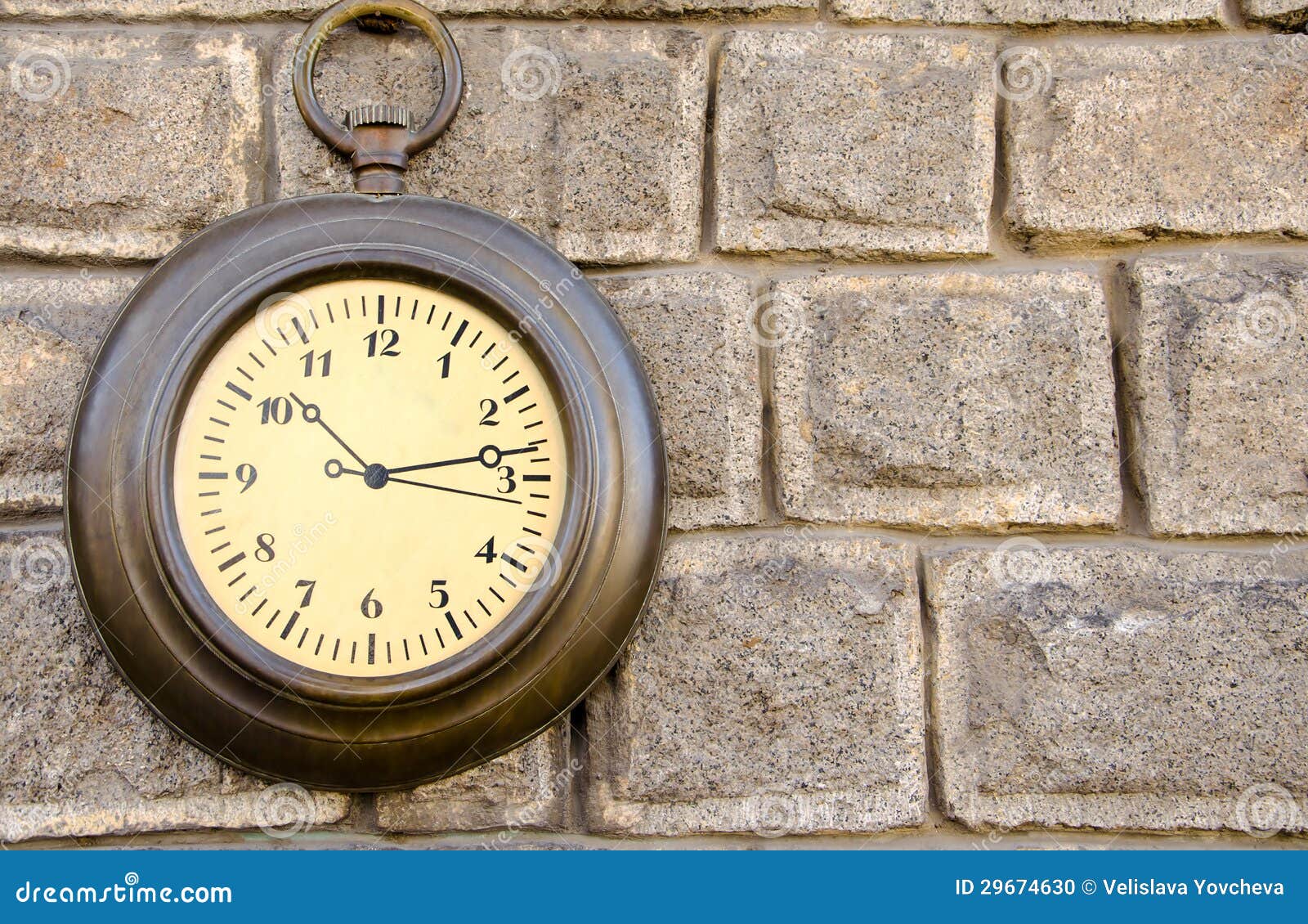 Vintage Clock on a Stone Wall Stock Photo - Image of rough, timepiece ...