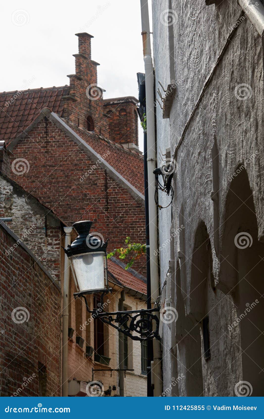 An Old Street Lamp with an LED Lamp on a Medieval Street Stock Image ...