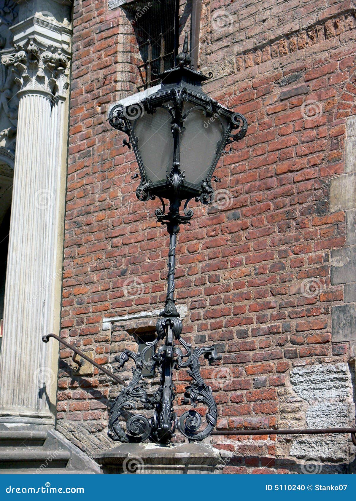 Old Street Light and Brick Wall Stock Photo - Image of column, city ...