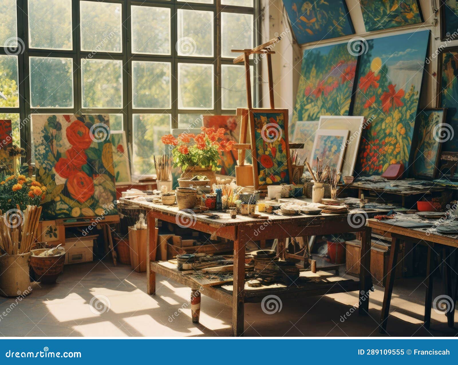 Old Studio Full of Art Collection Stock Illustration - Illustration of ...