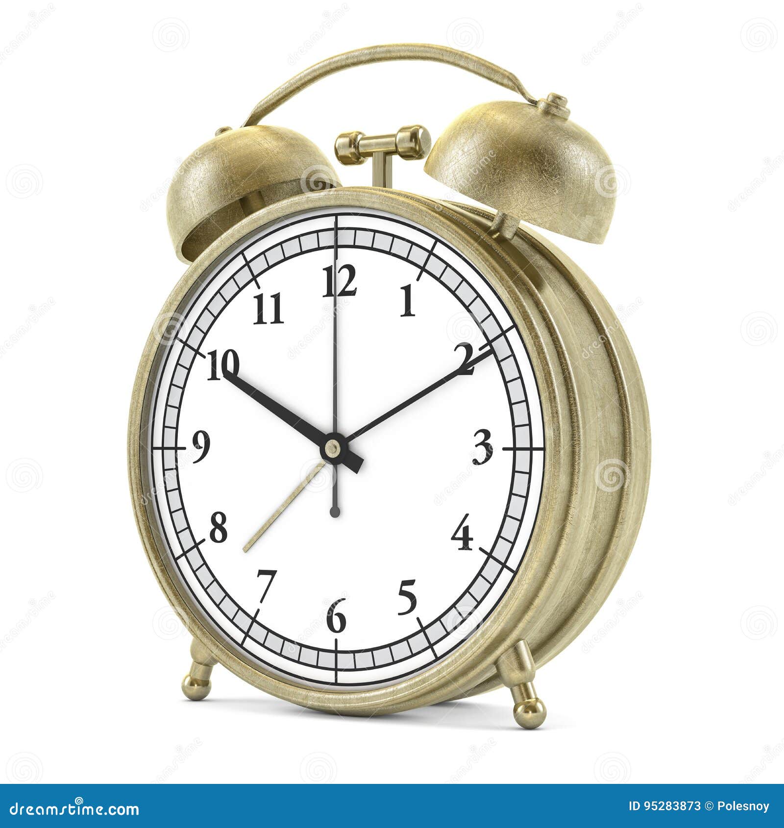 Old Style Alarm Clock Isolated On White 3d Stock Illustration