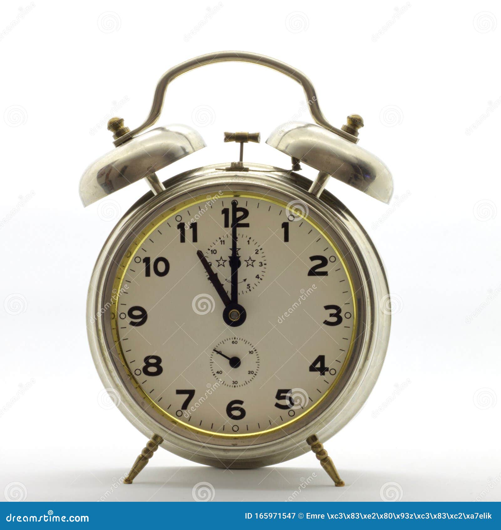 Old Style Alarm Clock, Metal, it`s Eleven O`clock. Stock Image - Image ... Old Style Alarm Clock, Metal, it`s Eleven O`clock. Stock Image - Image ...