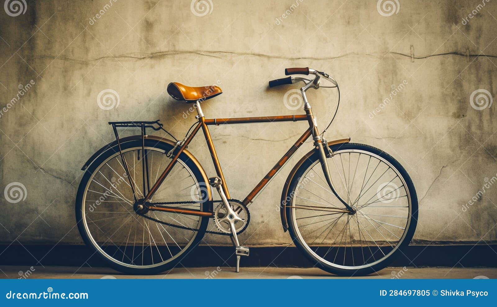 Old Style Bicycle with Aged Brown Wall Generative AI Stock Illustration ...