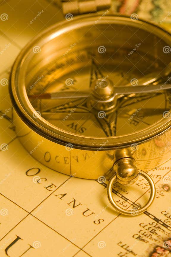 Old Style Brass Compass on a Map Stock Photo - Image of direction ...