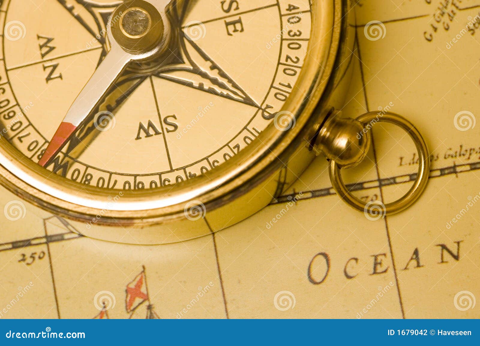 Old Style Brass Compass on a Map Stock Photo - Image of measurement ...