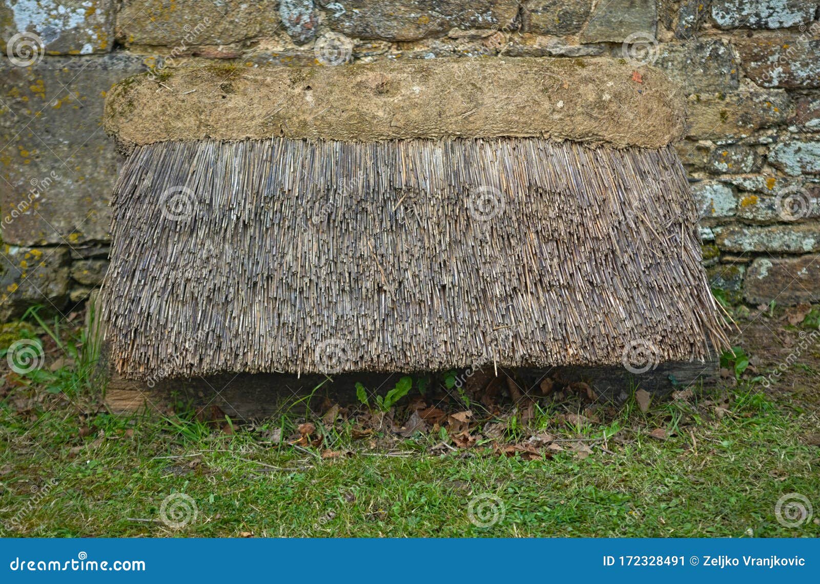 Old Style Cane Canopy Next To an Stone Wall Stock Image - Image of ...