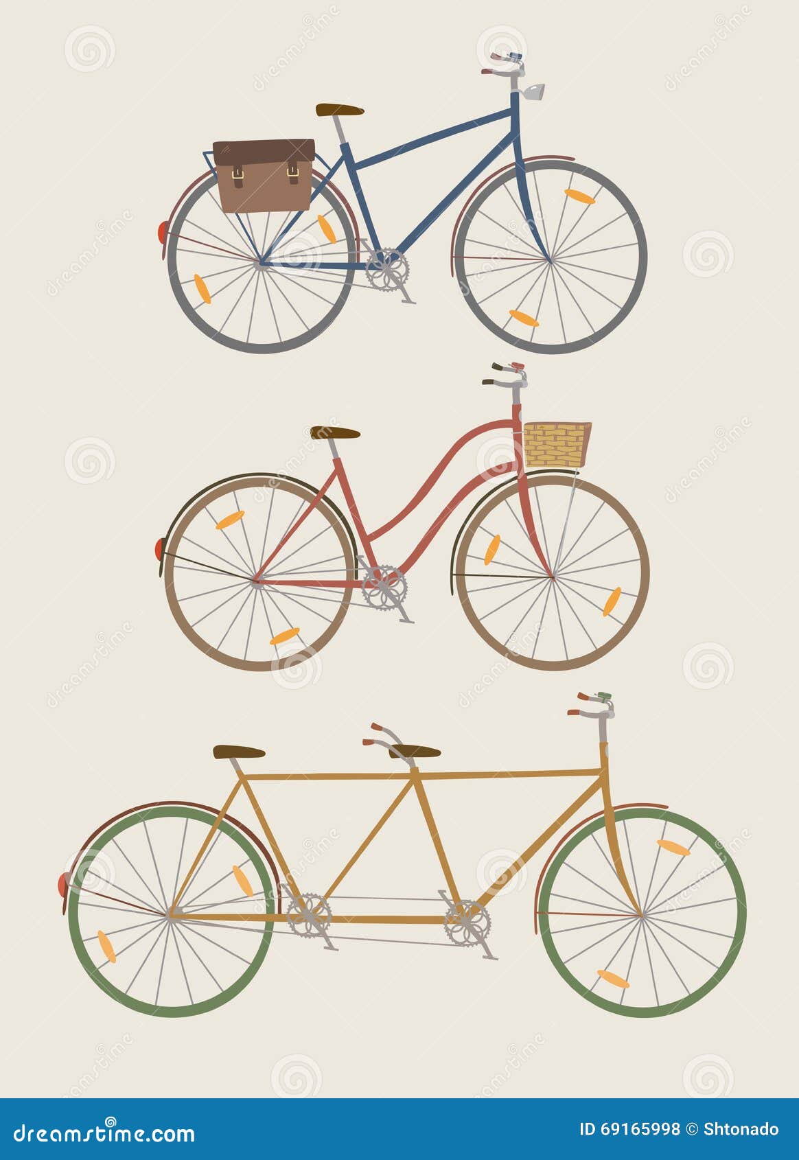 Old Style Colorful Bicycle Set Stock Illustration - Illustration of ...