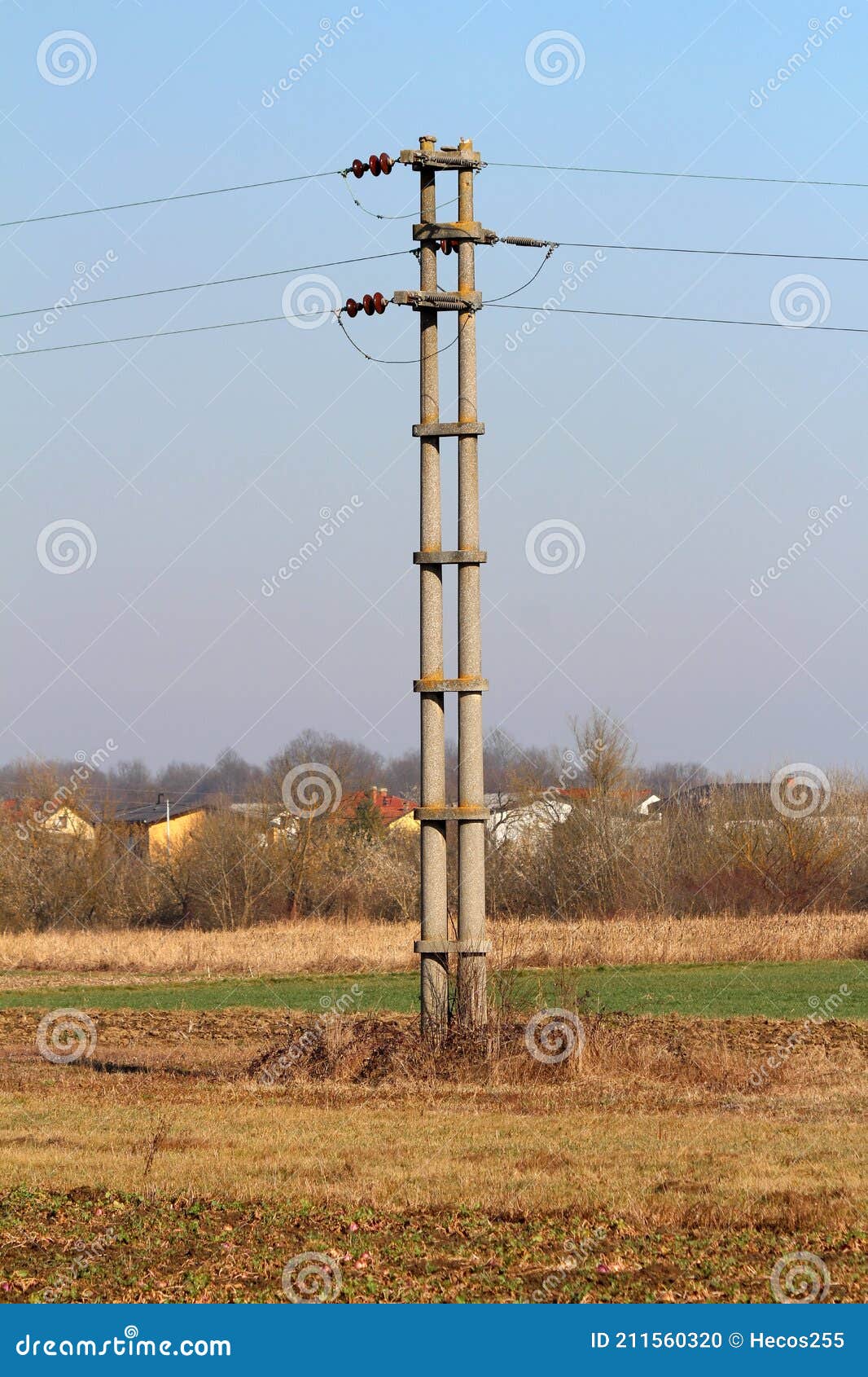 Two Double Concrete Electrical Power Line Utility Poles With Ceramic ...