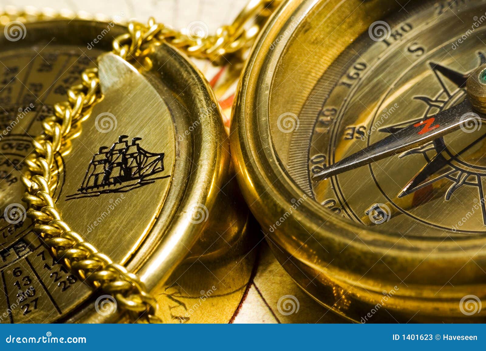 Old Style Gold Compass & Calendar Stock Image - Image of closeup, atlas ...