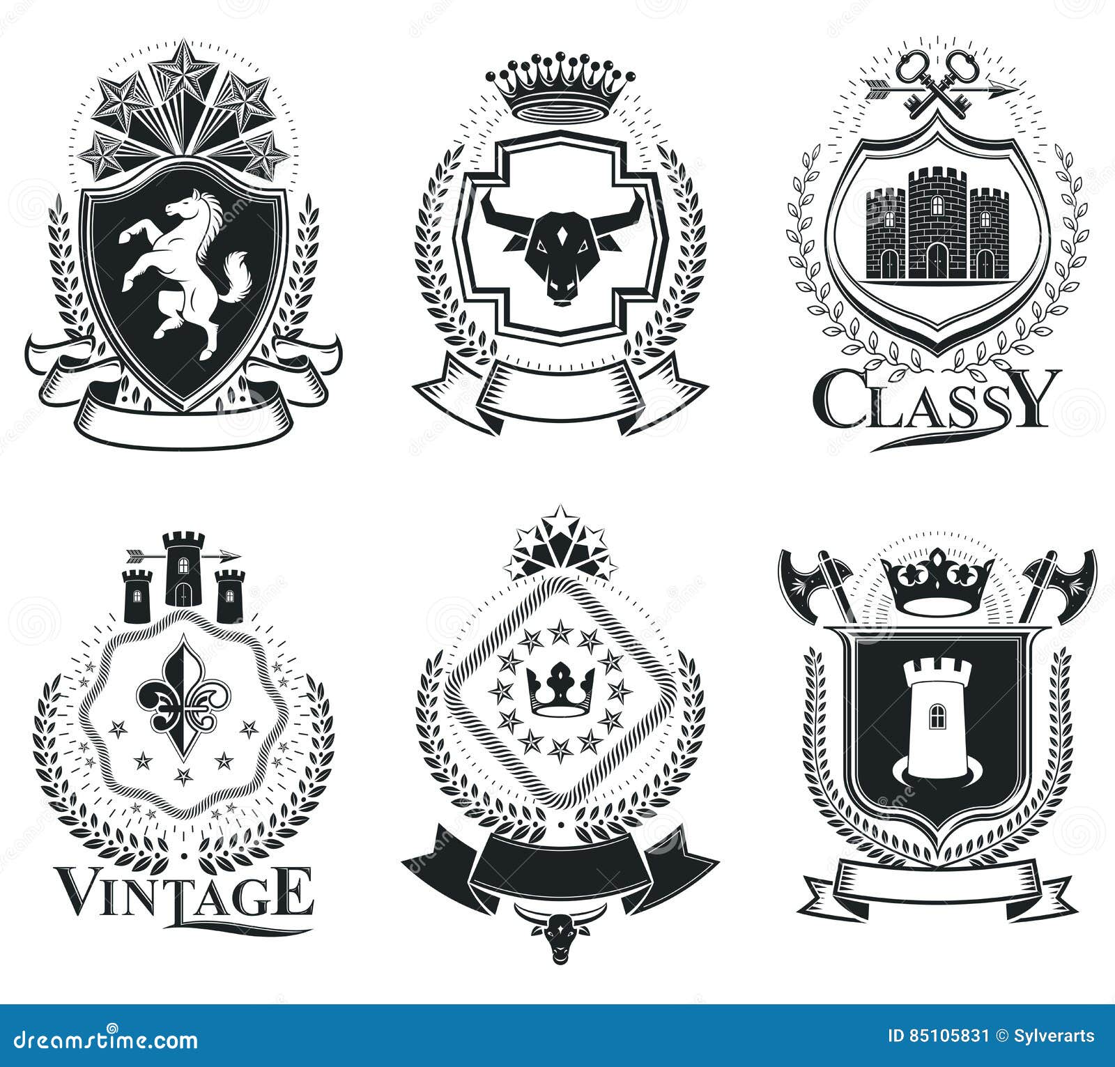 Old Style Heraldry, Heraldic Emblems, Vector Illustrations. Coat Stock ...