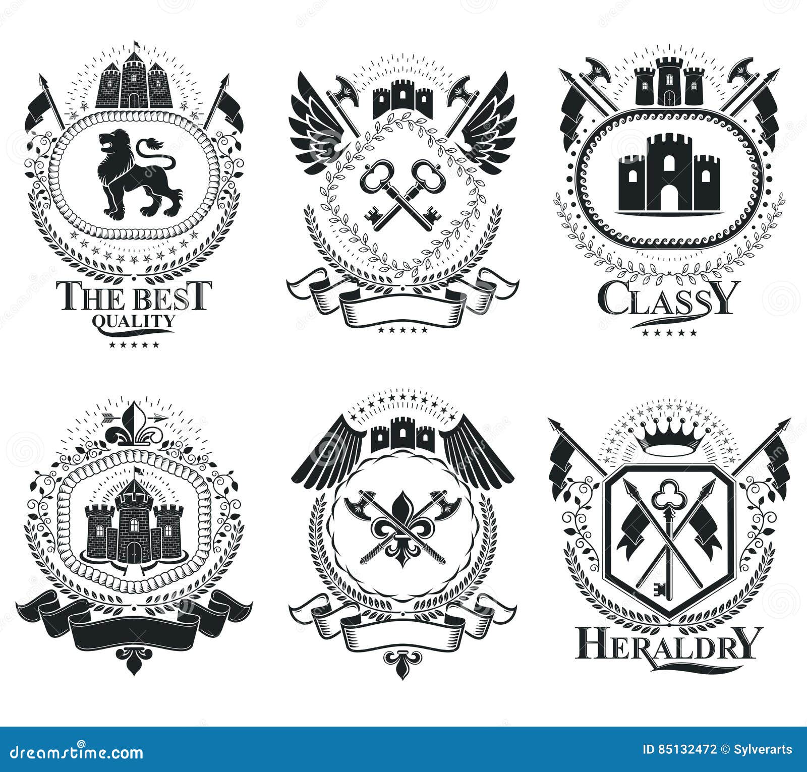 Old Style Heraldry, Heraldic Emblems, Vector Illustrations. Coat Stock ...