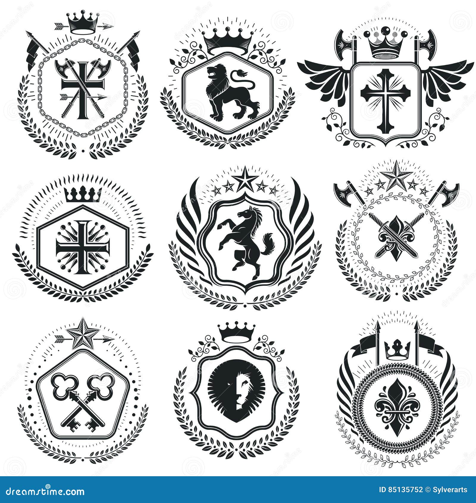 Old Style Heraldry, Heraldic Emblems, Vector Illustrations. Coat Stock ...