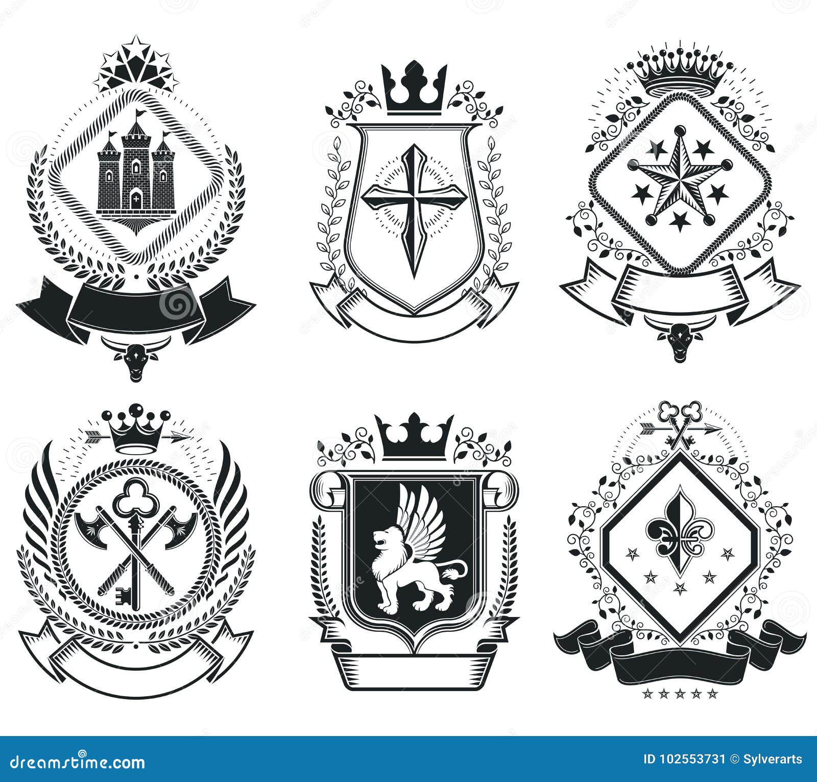 Old Style Heraldry, Heraldic Emblems, Vector Illustrations. Coat Stock ...